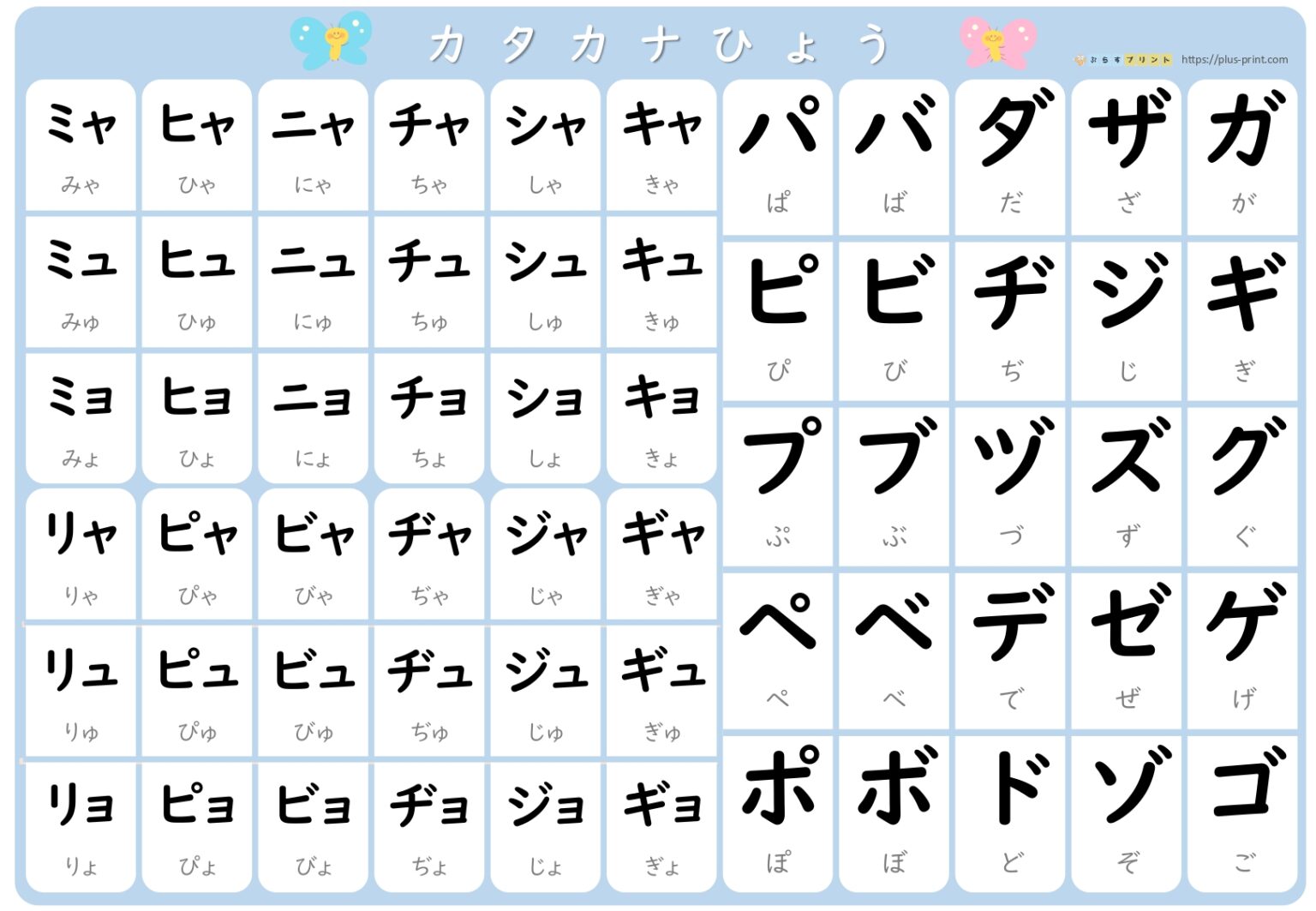 ひらがな・カタカナ表 | ぷらすプリント